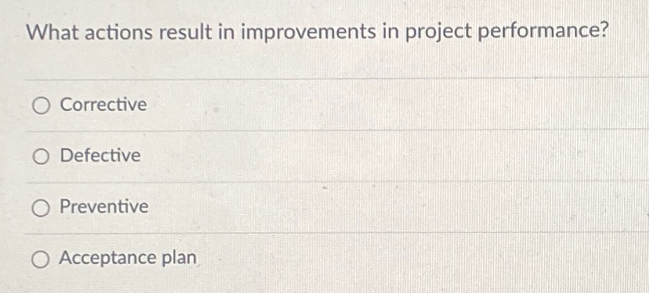 Solved What actions result in improvements in project | Chegg.com