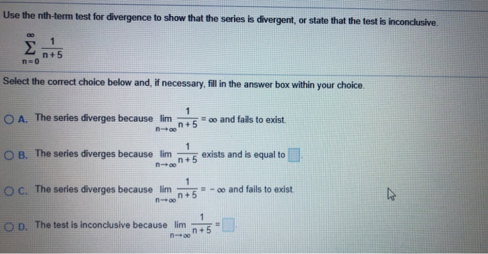 Solved Use the nth-term test for divergence to show that the | Chegg.com