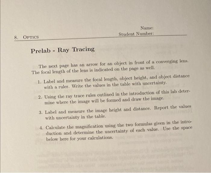 Solved Name: Student Number: 8. OPTICS Prelab - Ray Tracing | Chegg.com