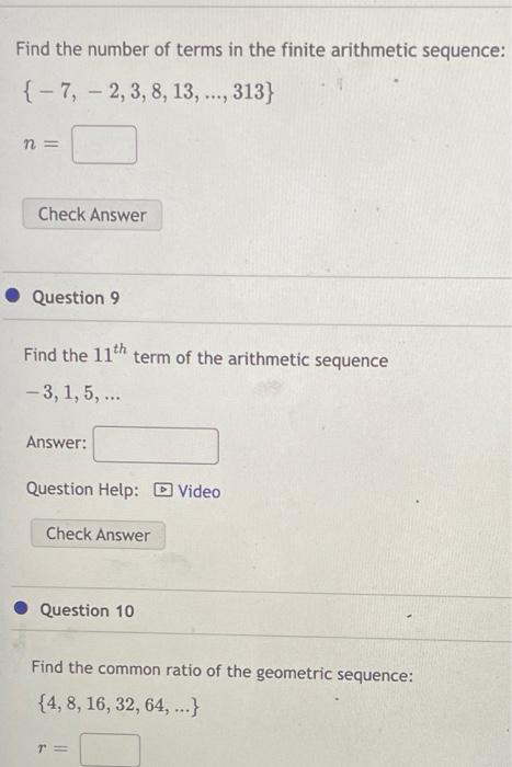 Solved Find the number of terms in the finite arithmetic | Chegg.com