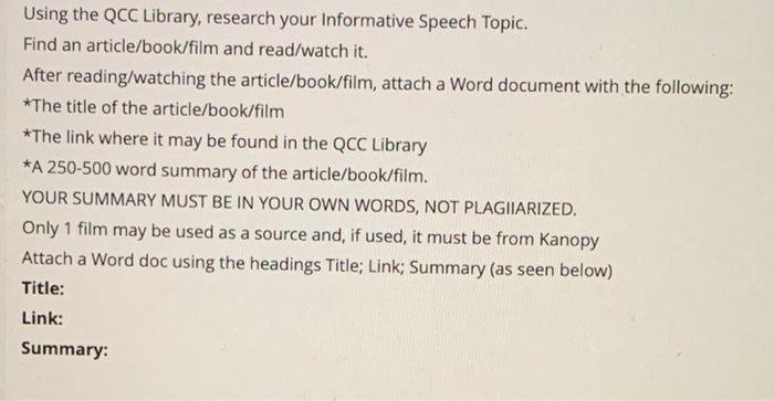 Solved Using the QCC Library, research your Informative | Chegg.com