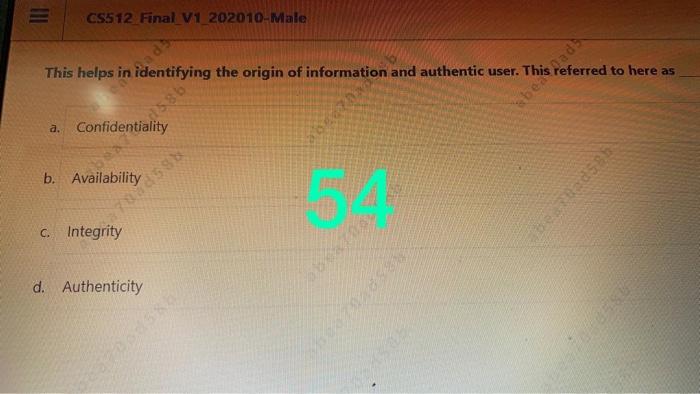 Solved CS512 Final V1 202010-Male 52 55 Next Quenti | Chegg.com