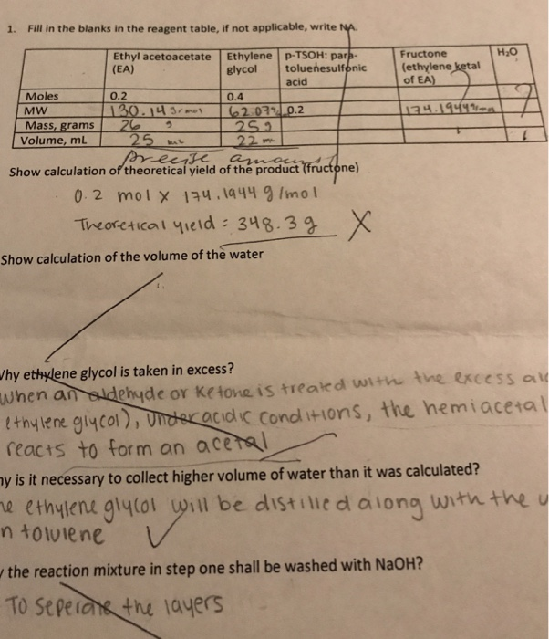 Fill in the blanks in the reagent table, if not | Chegg.com