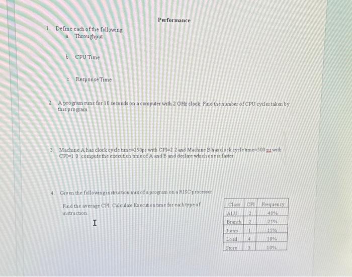 Solved 1 Define each of the following a. Throughput b CPU | Chegg.com