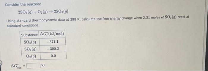 Solved Consider the reaction: 2SO2(g)+O2(g)→2SO3(g) Using | Chegg.com
