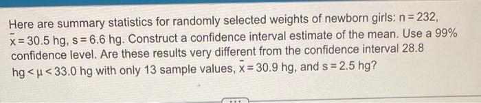Solved Here are summary statistics for randomly selected | Chegg.com