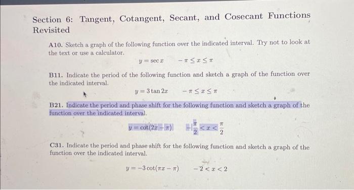 Solved Section 6: Tangent, Cotangent, Secant, and Cosecant | Chegg.com