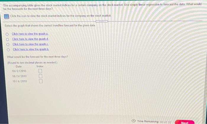 The accompanying table gives the stock market indices | Chegg.com