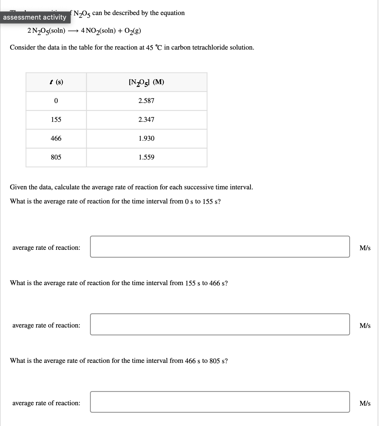 Solved assessment activity N2O5 ﻿can be described by the | Chegg.com