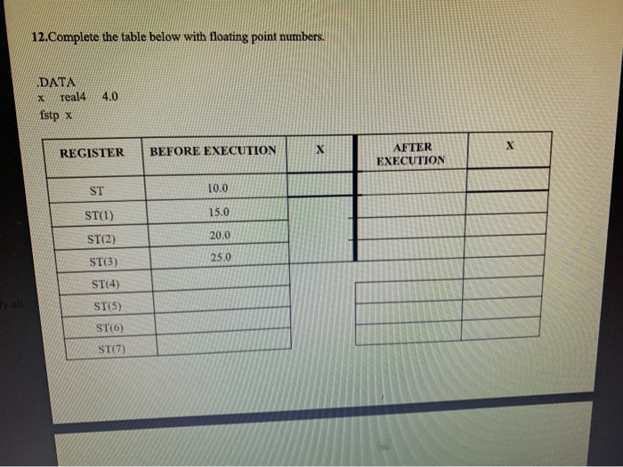 Solved 12.Complete the table below with floating point | Chegg.com