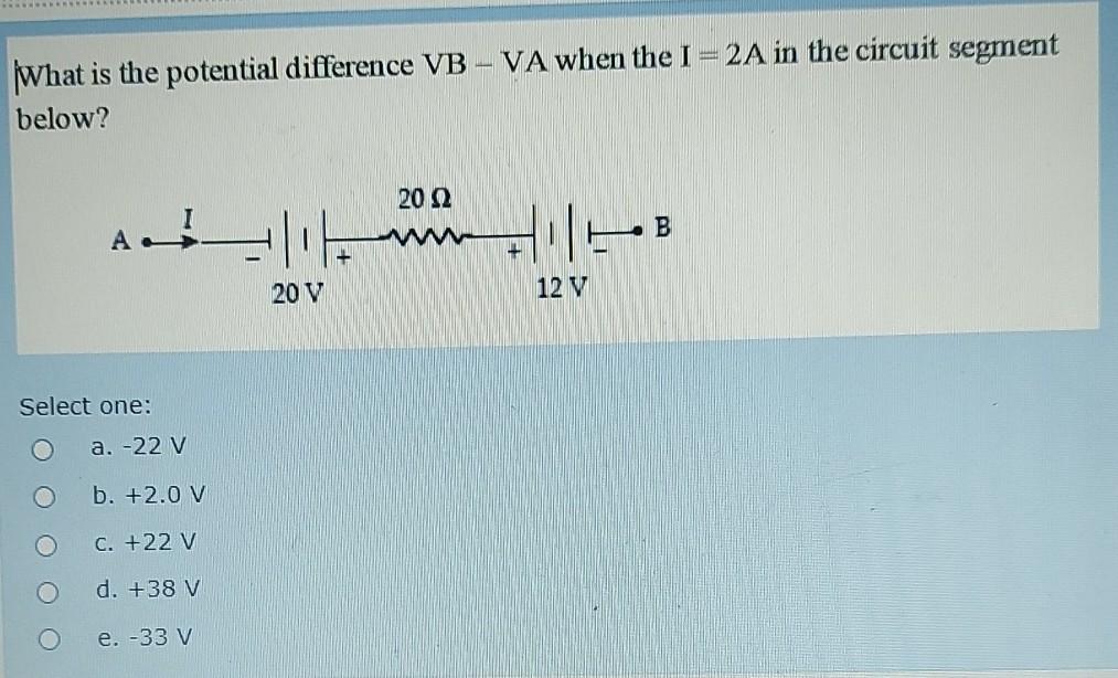 Solved What is the potential difference VB - VA when the I = | Chegg.com
