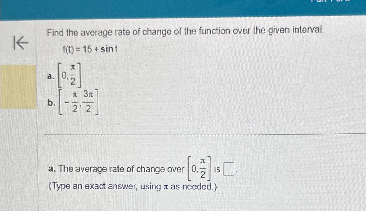 Solved Find the average rate of change of the function over | Chegg.com