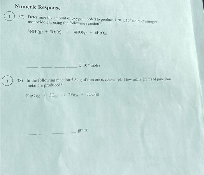 Solved Numeric Response thonoxide gas using the following | Chegg.com