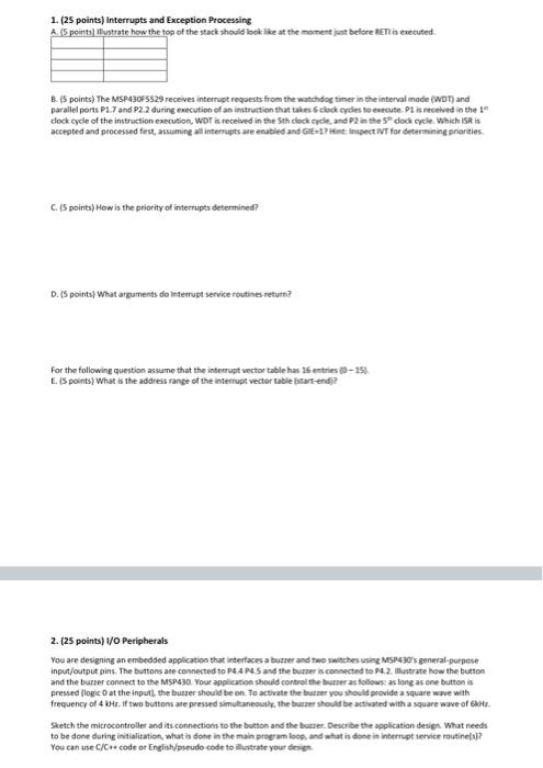 Solved 1. (25 points) Interrupts and Exception Processing A. | Chegg.com
