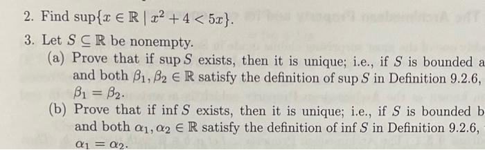 Solved 2. Find sup{x∈R∣x2+4