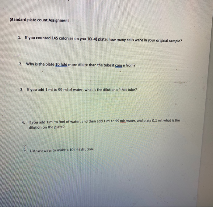 Solved Standard plate count Assignment 1. If you counted 145 | Chegg.com