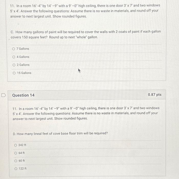 Solved 11 In A Room 16 4 By 14 9 With A 9 0 High Chegg