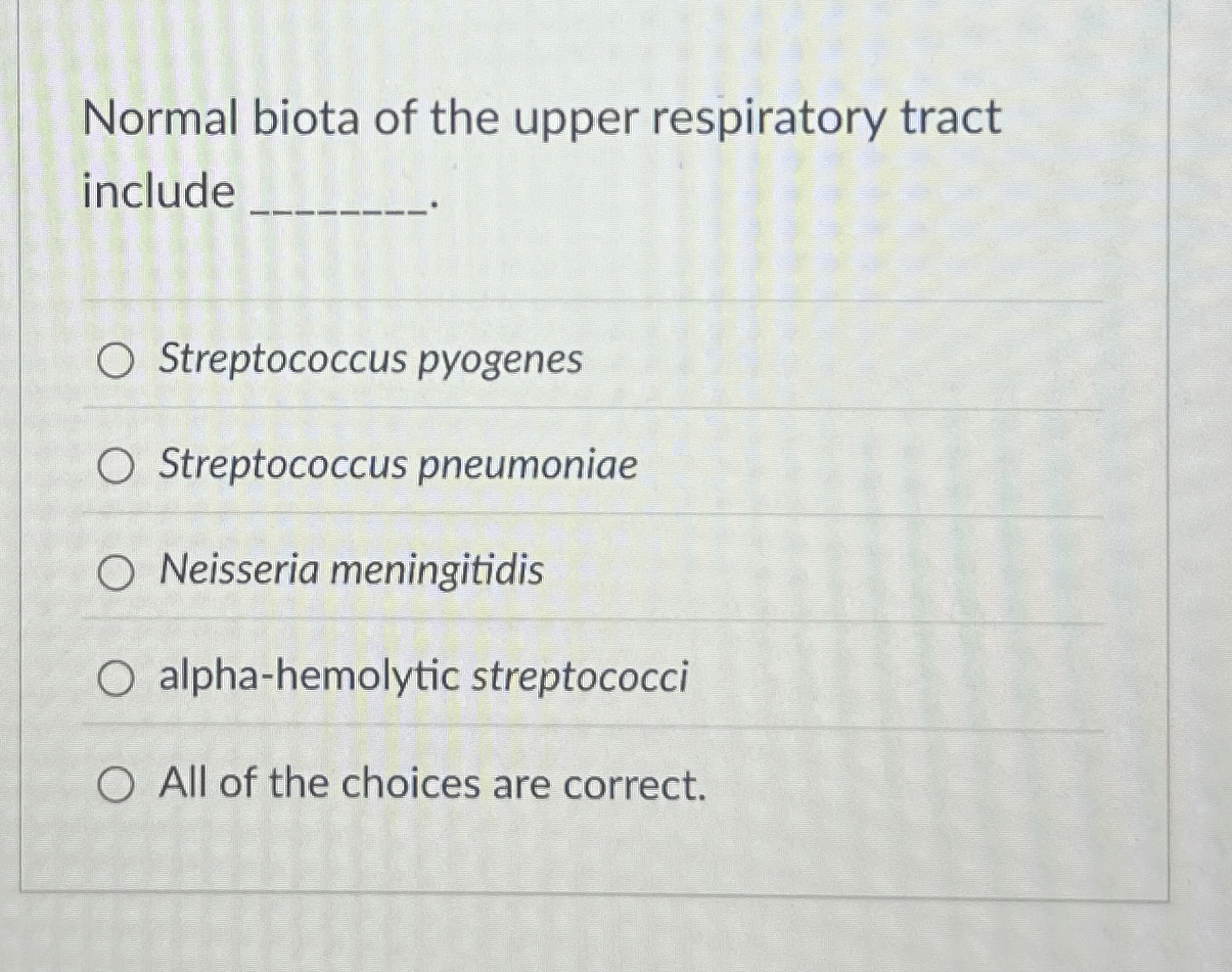 Solved Normal biota of the upper respiratory | Chegg.com