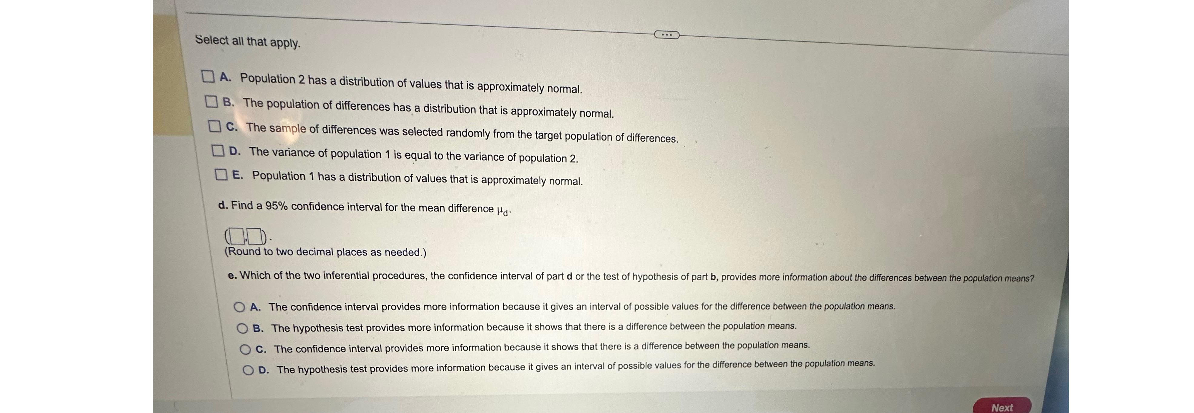 Solved A paired difference experiment produced the | Chegg.com