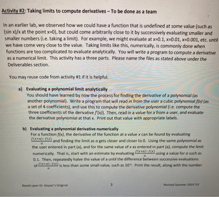 Solved Activity #2: Taking limits to compute derivatives - | Chegg.com