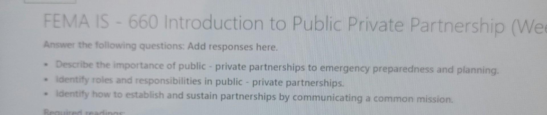 Solved FEMA IS - 660 Introduction to Public Private | Chegg.com