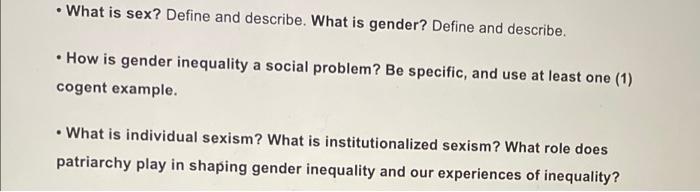 Solved • What Is Sex Define And Describe What Is Gender