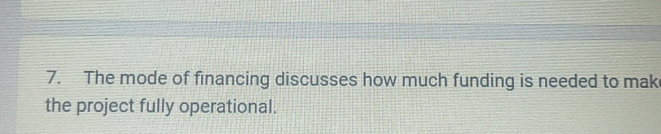 Solved The mode of financing discusses how much funding is | Chegg.com
