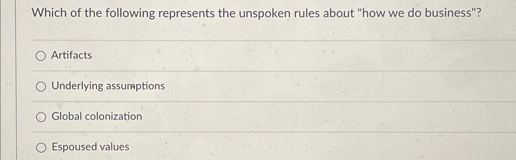 Solved Which of the following represents the unspoken rules | Chegg.com