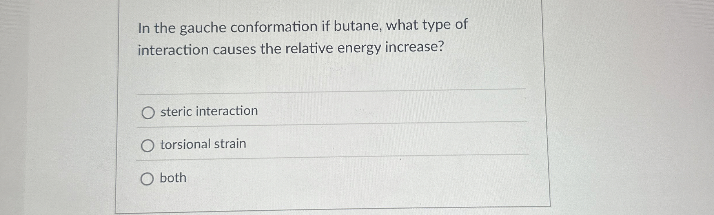 Solved In the gauche conformation if butane, what type | Chegg.com
