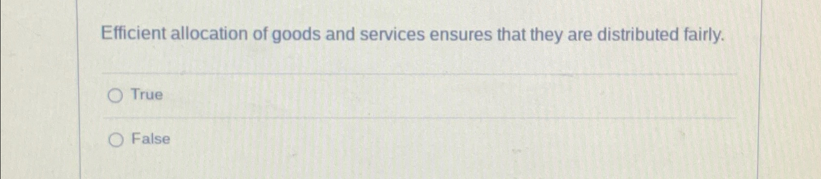 Solved Efficient allocation of goods and services ensures | Chegg.com