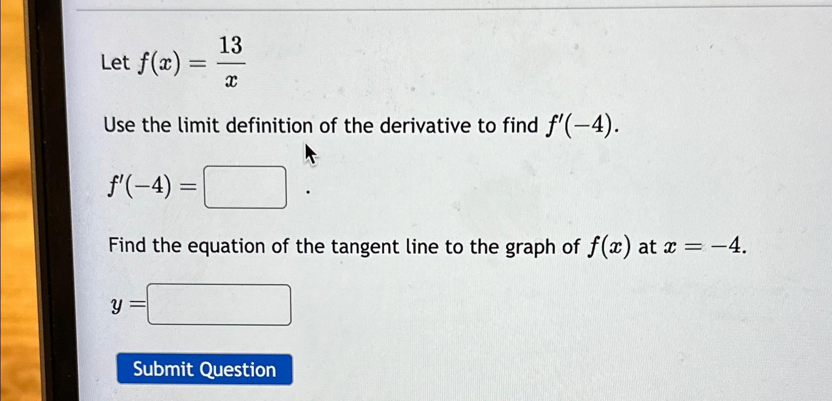 Solved Let f(x)=13xUse the limit definition of the | Chegg.com
