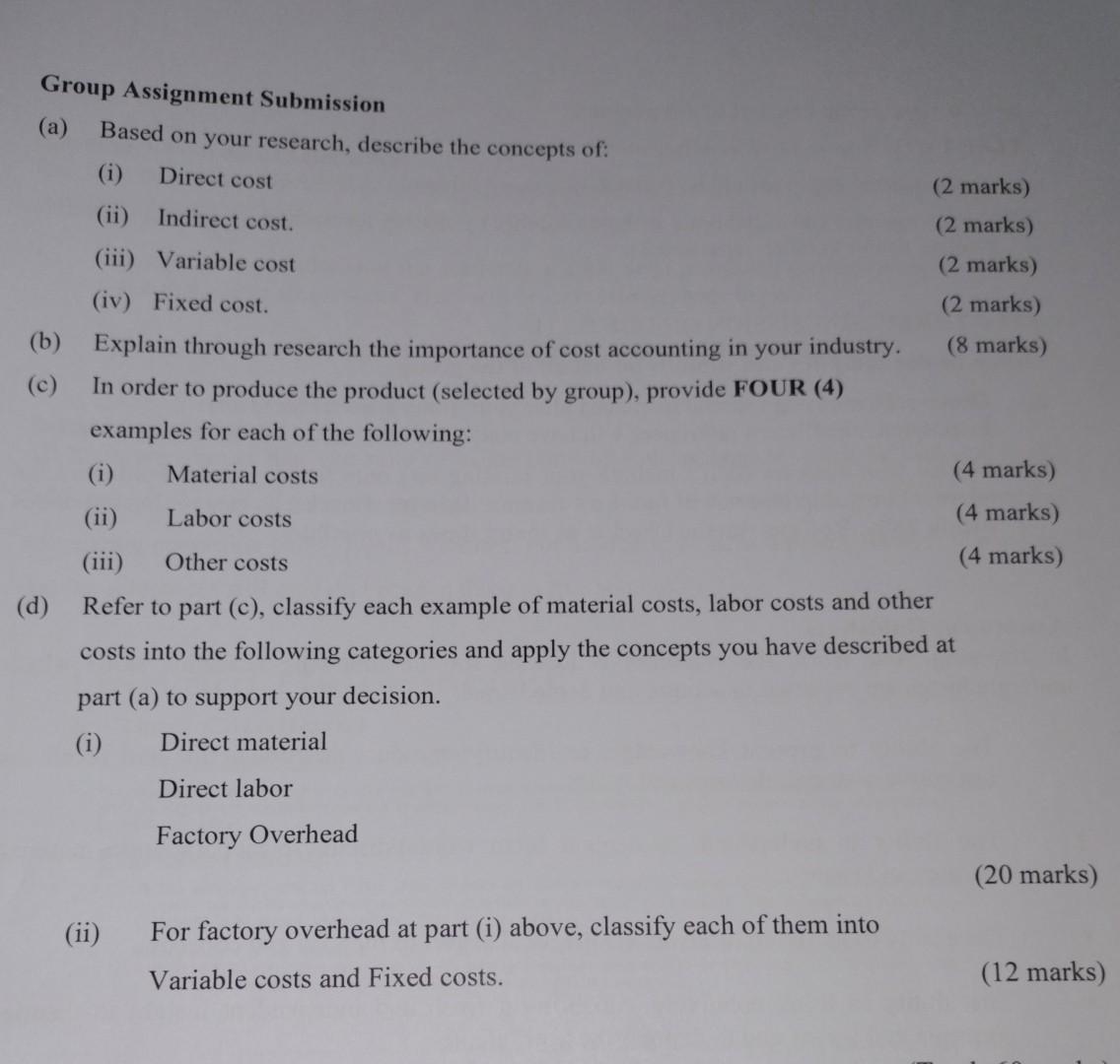 Solved Group Assignment Submission (a) Based on your | Chegg.com