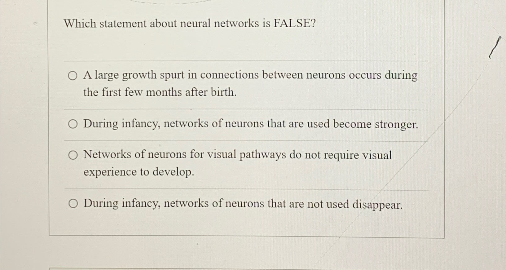 Solved Which statement about neural networks is FALSE?A | Chegg.com