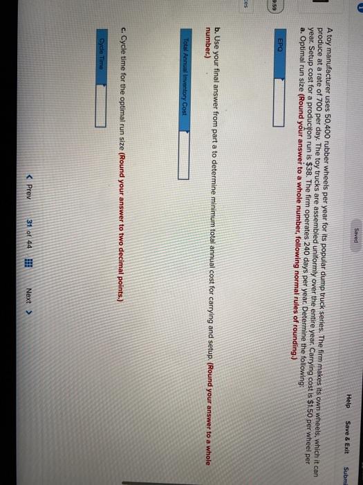Solved Saved Help Save & Exit Submi A toy manufacturer uses | Chegg.com