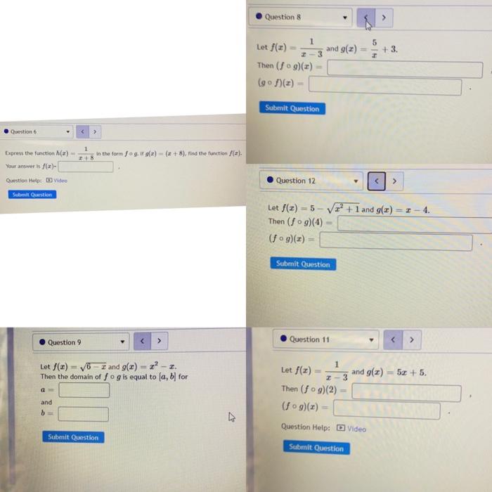 Solved Let f(x)=x−31 and g(x)=x5+3 Then (f∘g)(x)= (g∘f)(x)= | Chegg.com