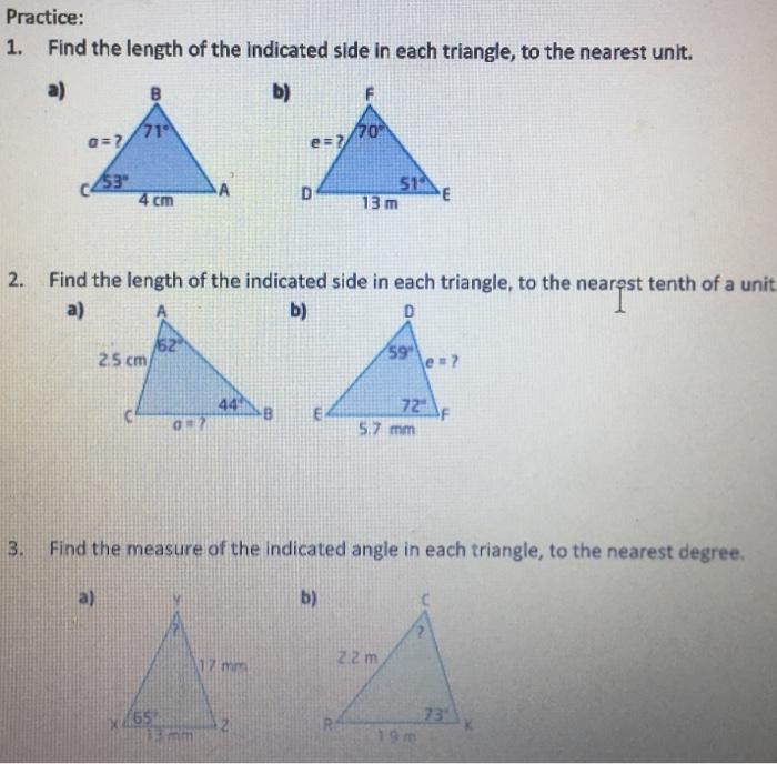 Solved Practice: 1. Find the length of the indicated side in | Chegg.com