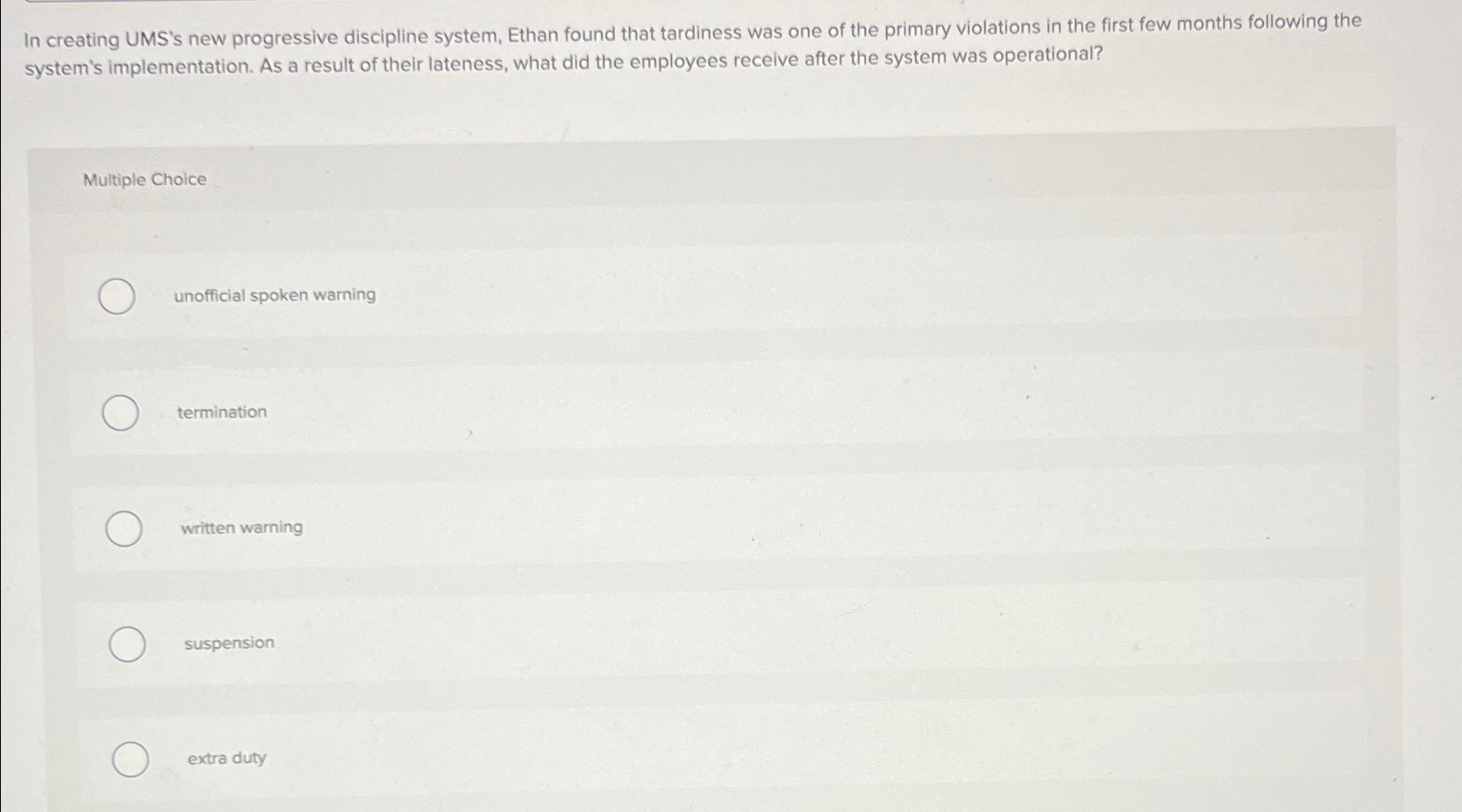 Solved In creating UMS's new progressive discipline system, | Chegg.com