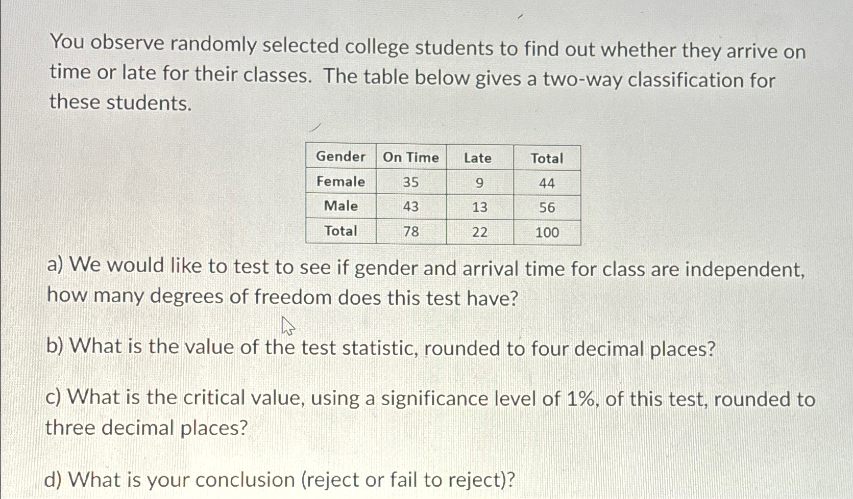 Solved You observe randomly selected college students to | Chegg.com