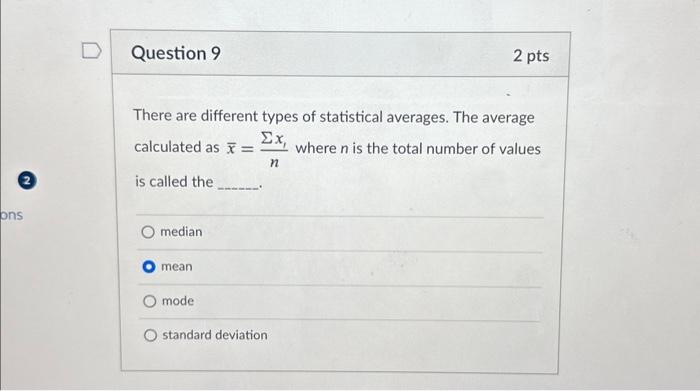 Solved There are different types of statistical averages. | Chegg.com