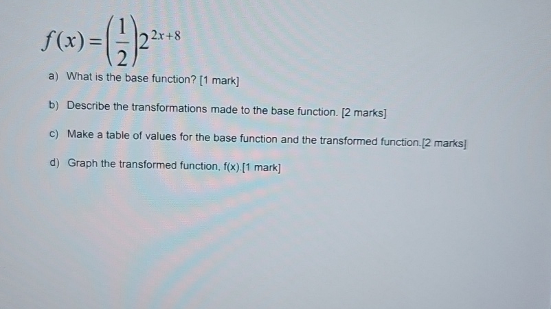 Solved f(x)=(12)22x+8a) ﻿What is the base function? [1 | Chegg.com