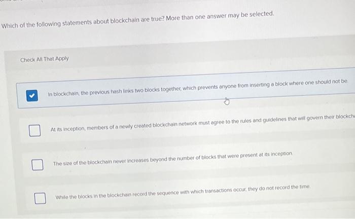 Solved Which of the following statements about blockchain | Chegg.com