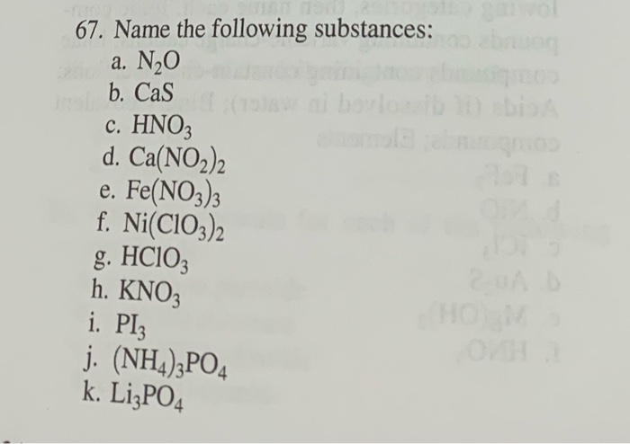 Solved 67. Name the following substances: a. N20 b. Cas c. | Chegg.com