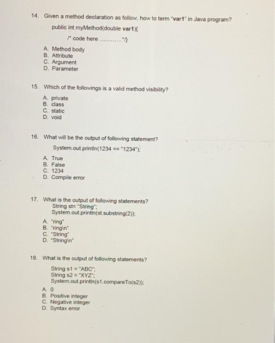 Solved 5 What Is The Output Of Following Java Code Segment
