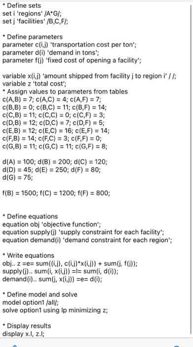 Hello. We found the Gams code for question 1. But I | Chegg.com