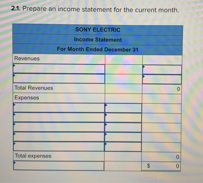 2.1. Prepare an income statement for the current | Chegg.com
