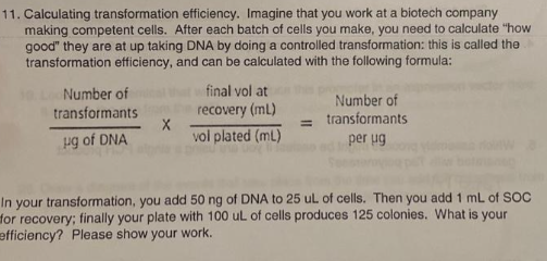 Solved Calculating transformation efficiency. Imagine that | Chegg.com