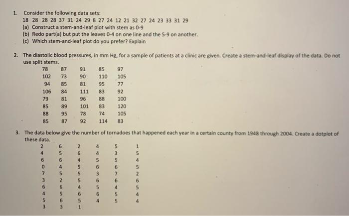 Solved 1. Consider the following data sets: (a) Construct a | Chegg.com