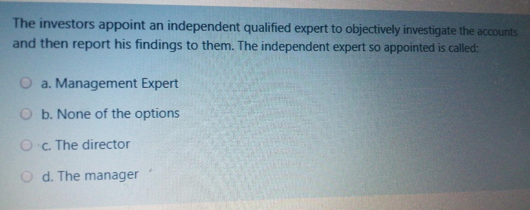 Solved The investors appoint an independent qualified expert | Chegg.com