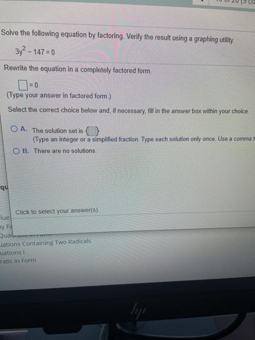 Solved Solve the following equation by factoring. Verify the | Chegg.com
