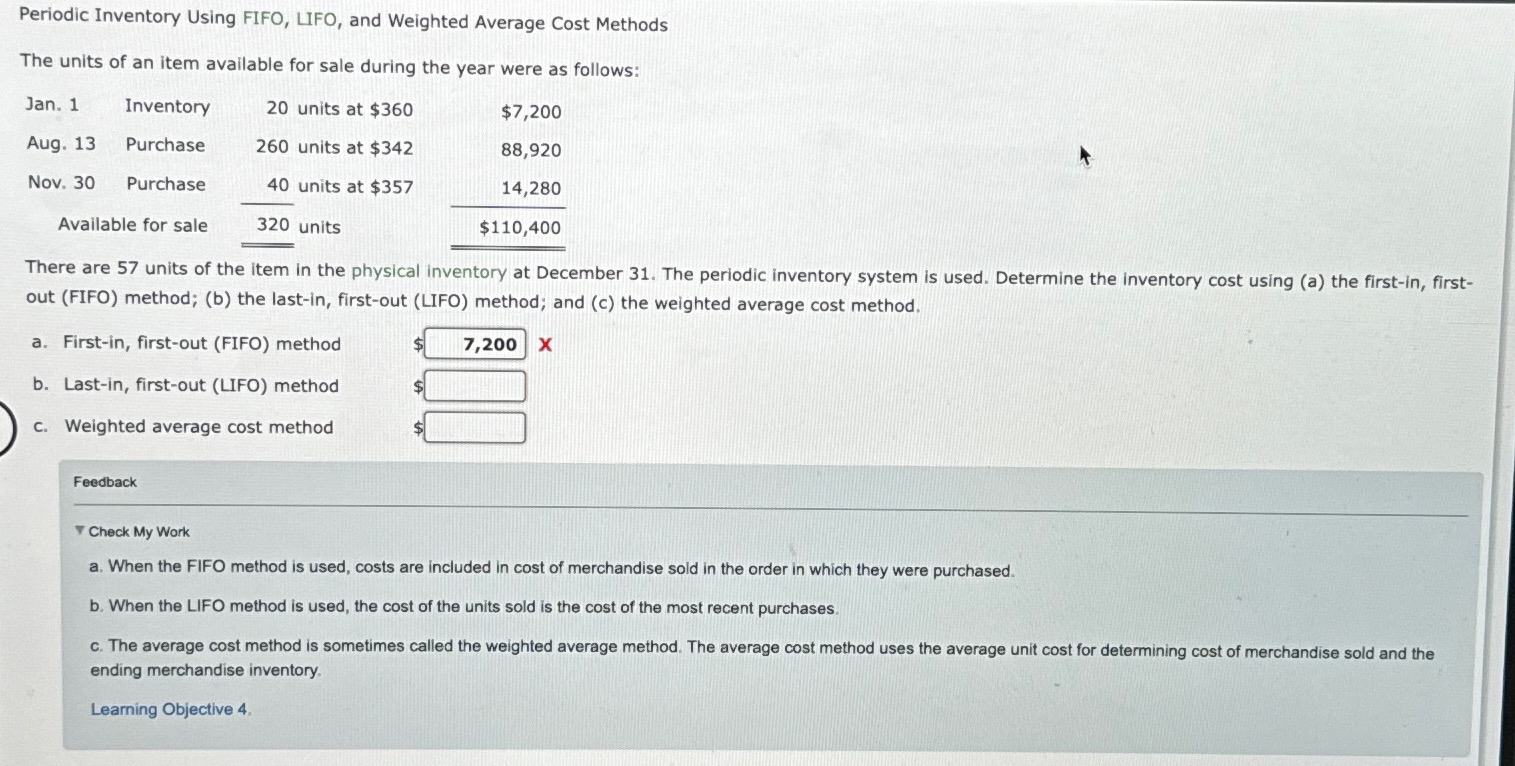 Solved Periodic Inventory Using FIFO, LIFO, and Weighted | Chegg.com